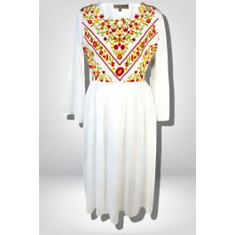 Rochie Traditionala Dama Casual Alba - Broderie cu Modele Romanesti